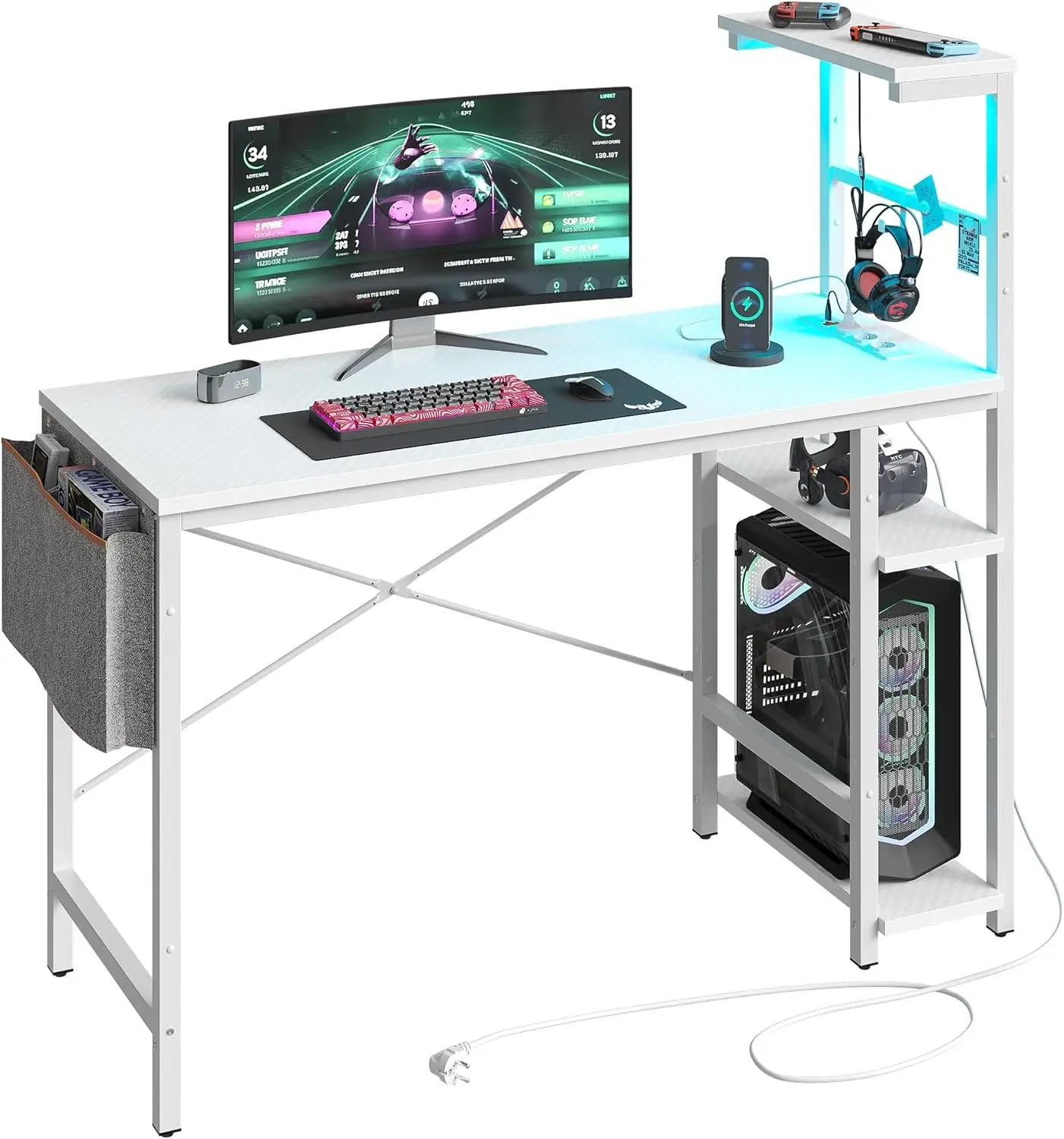 Bestier 113 Cm Corner Computer Desk With Sockets, Computer Desk With ...