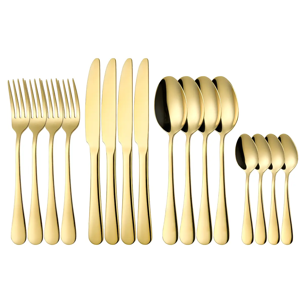 Fangyuan 16 Pieces Cutlery Set Golden Stainless Steel with Knife, Fork ...