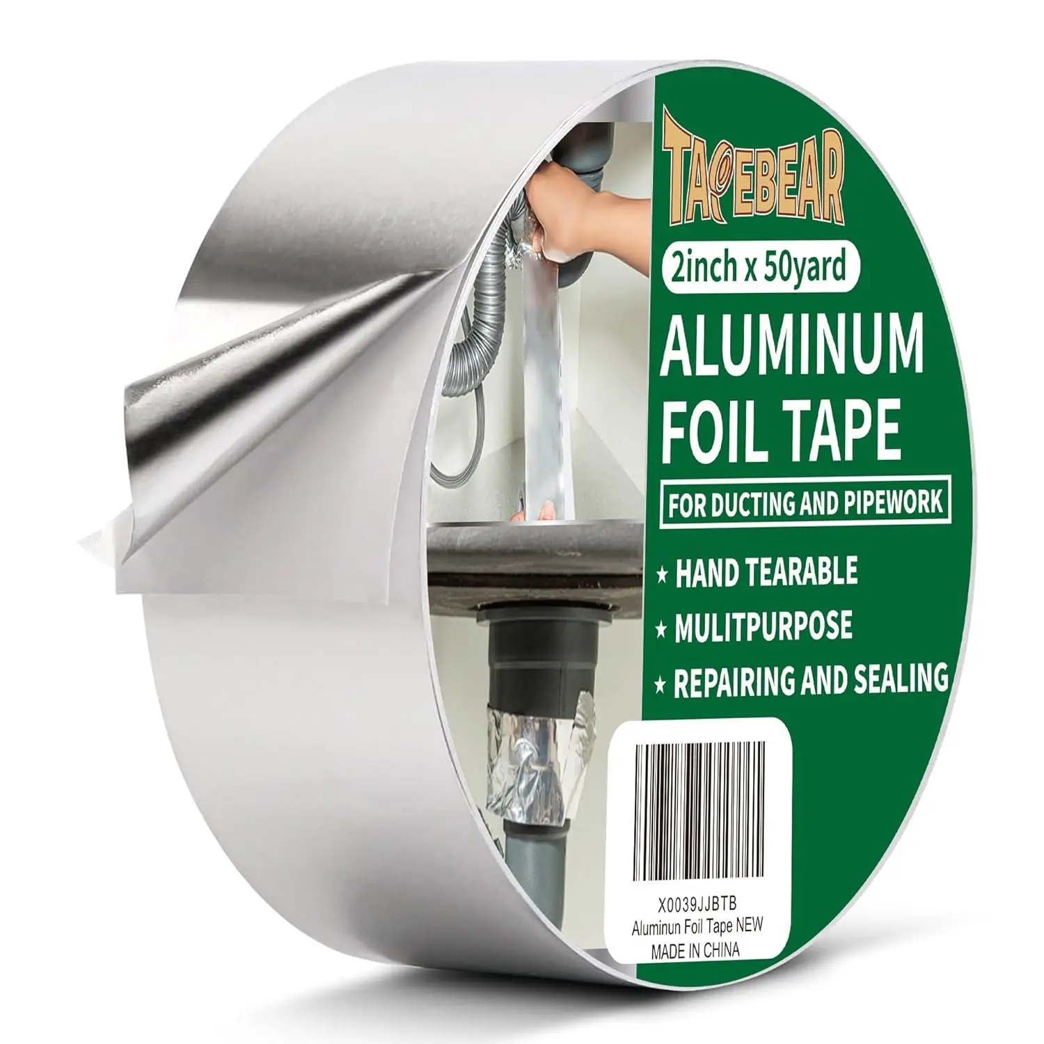 TAPEBEAR Aluminum Foil Tape, Aluminum Air Duct Tape, Withstand 80°C to ...