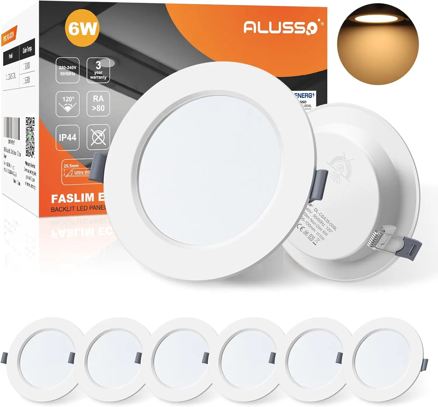 ALUSSO Spot LED encastrable ultra fin, 6 W, 230 V, IP44, Blanc chaud ...