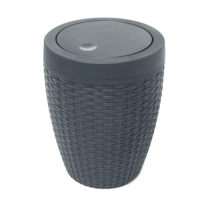 Addis Rattan Effect Round Swing Lid Bathroom Bin - Charcoal | Trash ...