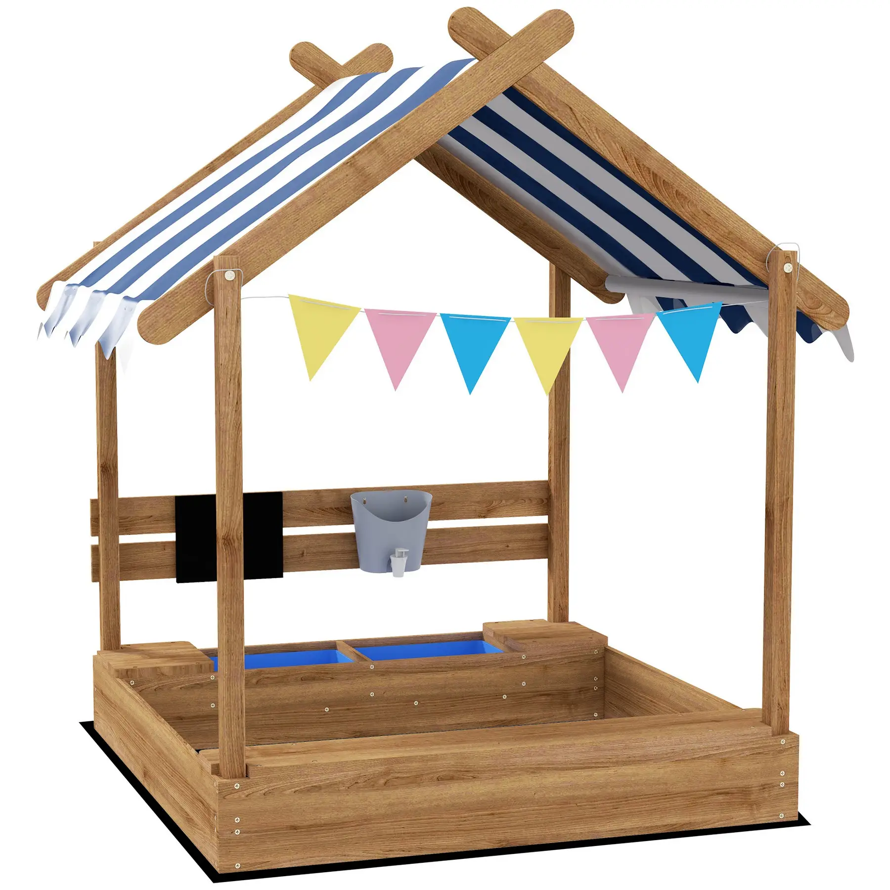 343-063V00BN Outsunny Sand Pit Wooden Sandpit Kids Sandbox House for ...