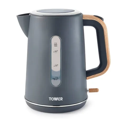 Tower Scandi Kettle, Rapid Boil, 1.7L, 3kW, Grey & Wood-Effect Accents ...