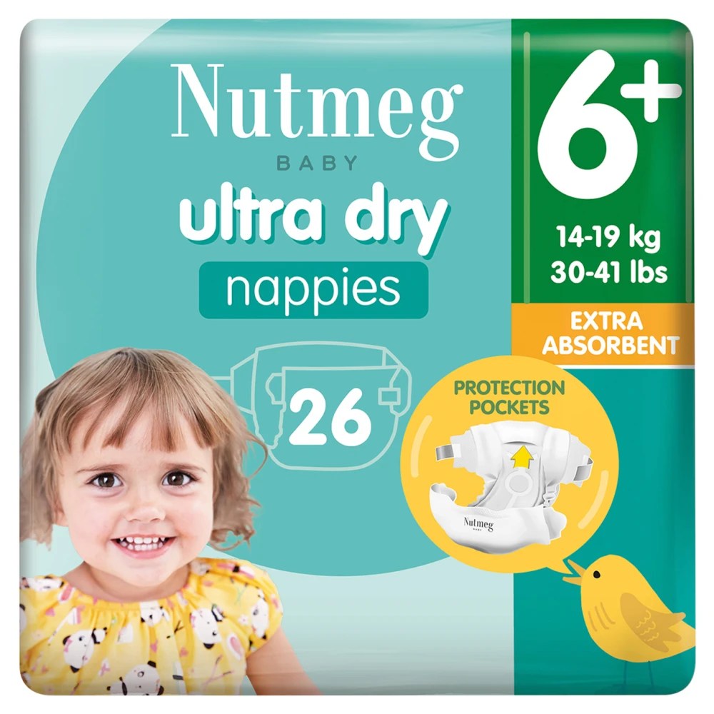Nutmeg Baby Ultra Dry Extra Absorbent Nappies Size 6+ 26 Pack ...