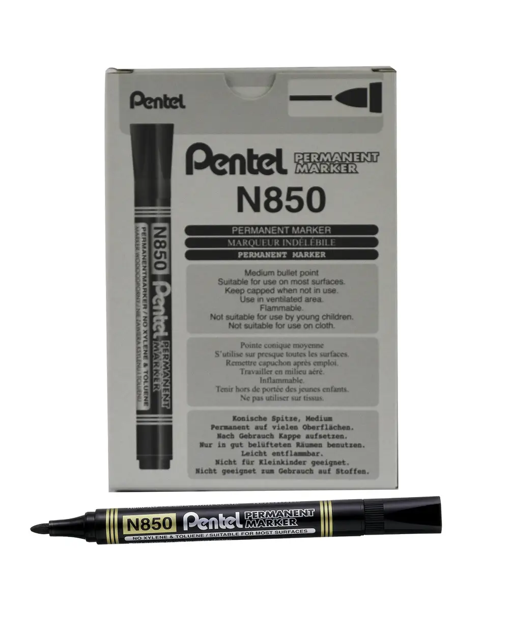 Pentel N850 Permanent Marker Bullet Tip Black Pack Of 12 | Markers ...