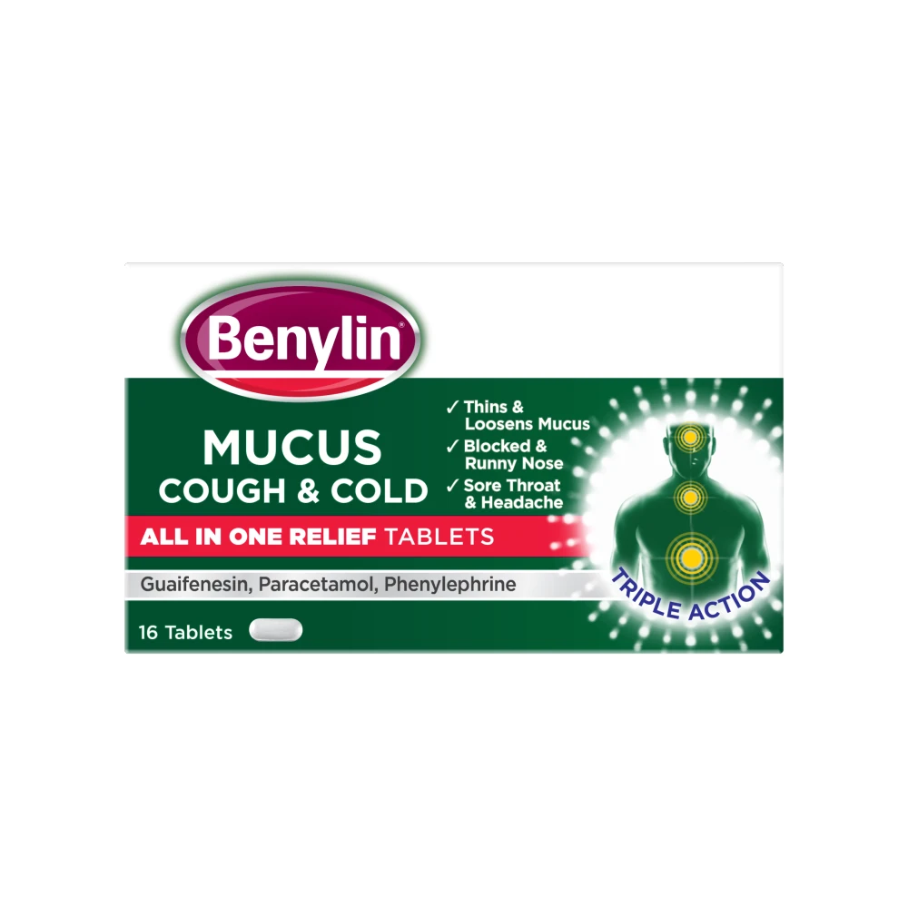 Benylin Mucus Cough & Cold All In One Tablets 16 Tablets | Decongestant ...