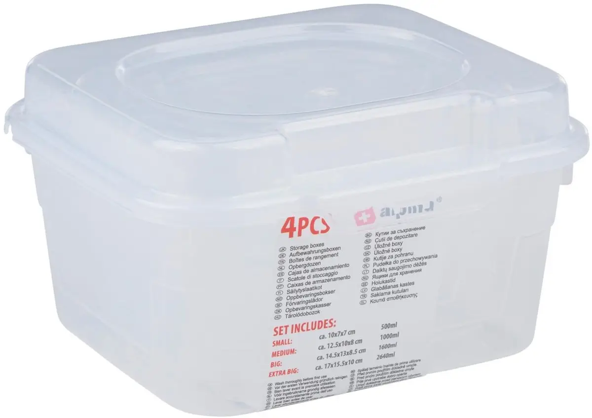 Alpina Plastic Opbergdozen Set - 4 stuks, Transparant | Opbergers voor ...