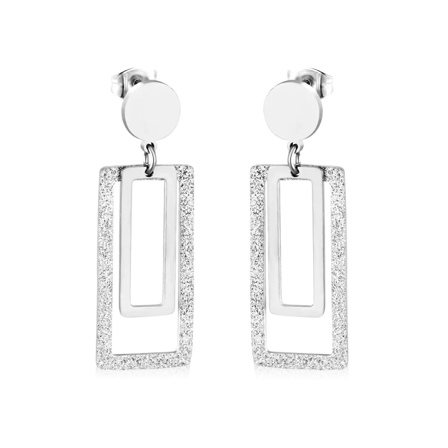 Open Rectangle Dangle Satin Finish Stainless Steel Earrings | Earrings ...