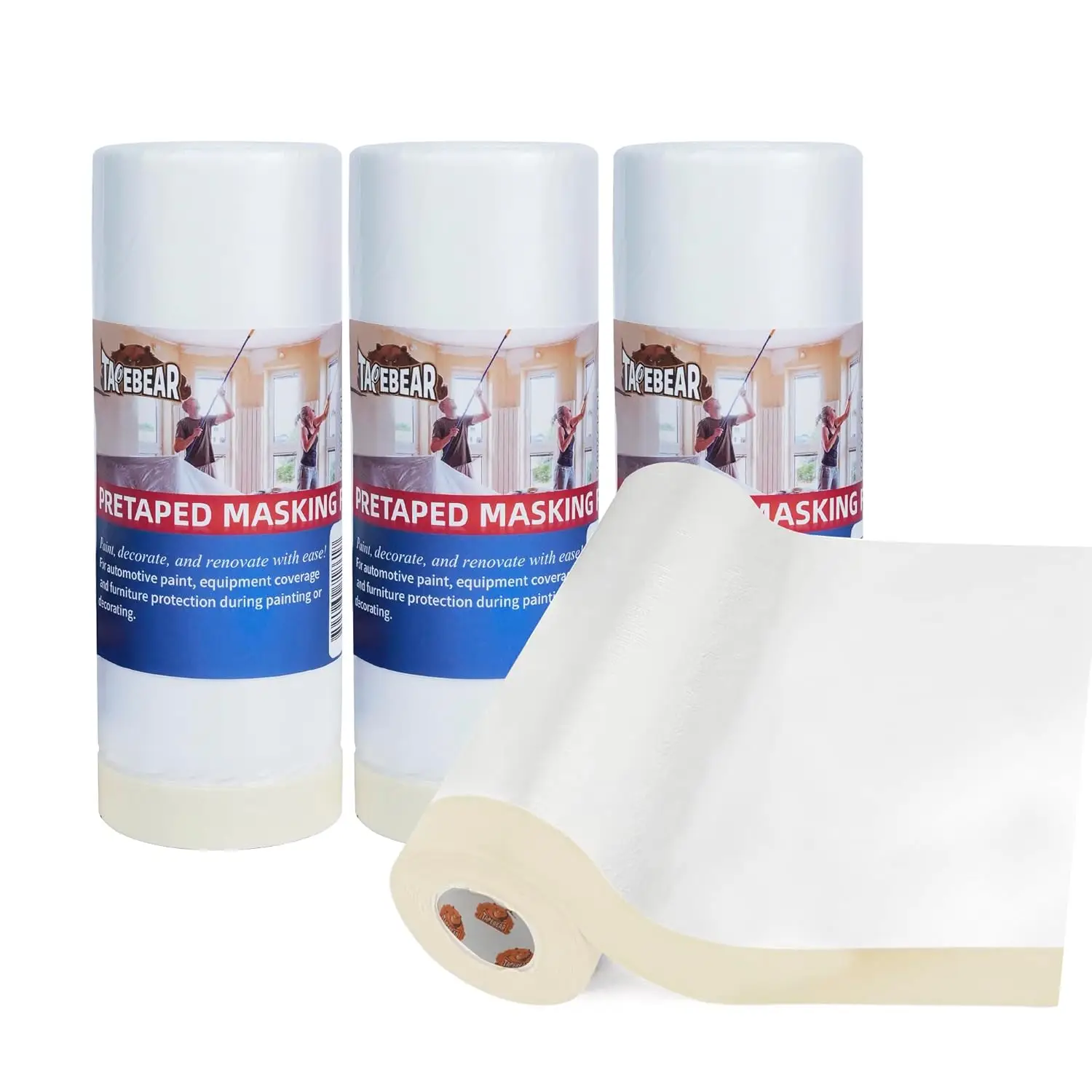 TAPEBEAR Upgrade Pre-Taped Masking Film Extra Thick, High Temp Tape and ...