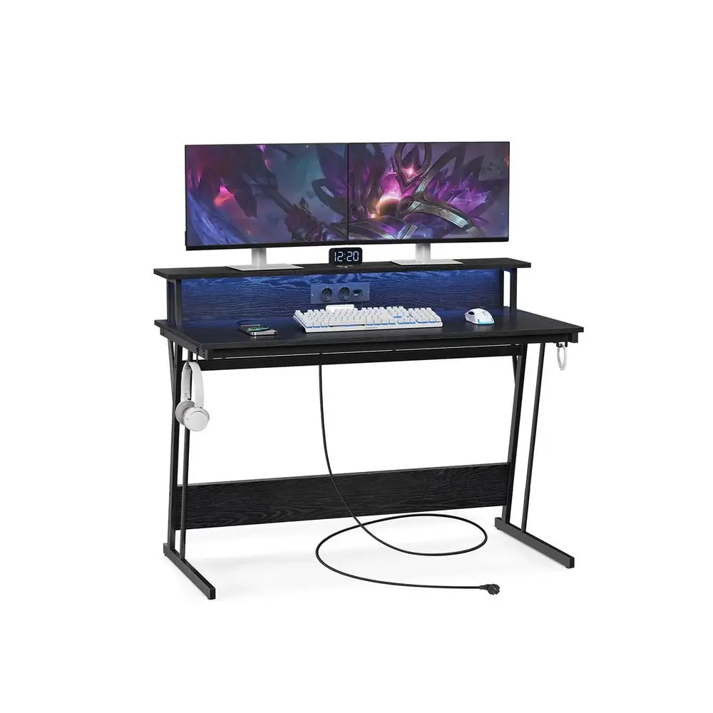 Vasagle Desk, Gaming Table With Built-in Power Strip, Computer Desk ...
