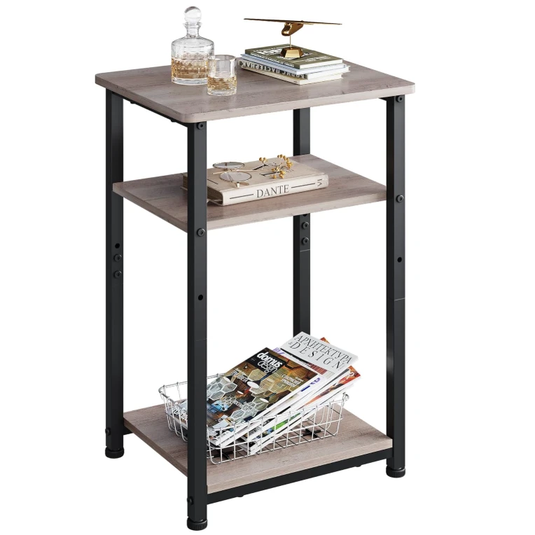 WLVE Side Table, 3-Tier Side Table with Sturdy Steel Frame, Tall Bed ...
