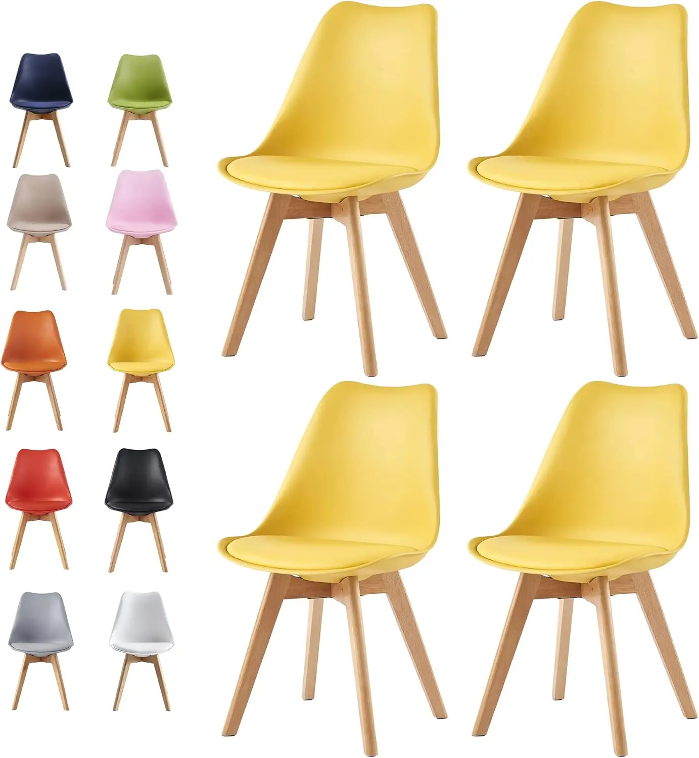 mcc direct Set of 4 Dining Chairs Wooden Legs Soft Cushion Pad Stylish ...