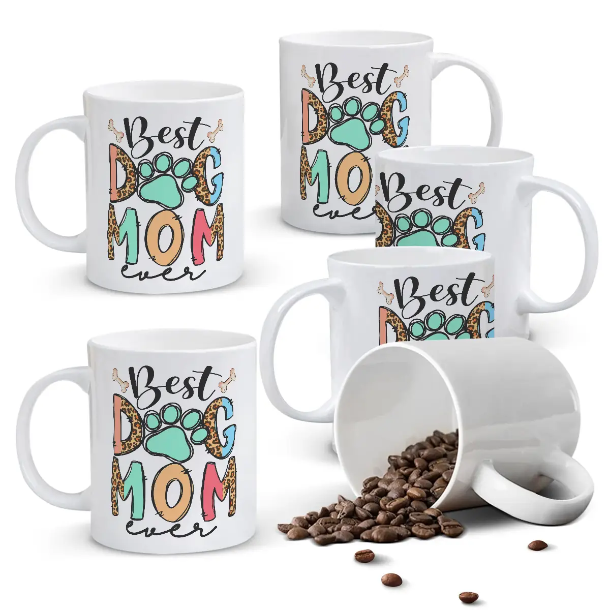 Alphynix 1pc 11oz White Mug with "Best Dog Mom Ever" Quote & Bone/Paw ...