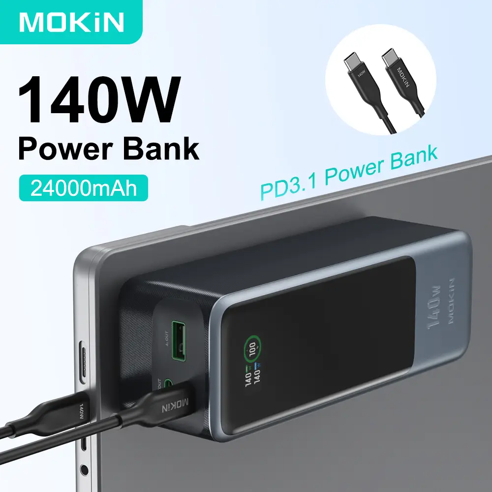 MOKiN Powerbank 24000 mAh met USB-C-kabel - Zwart | Batterijen ...