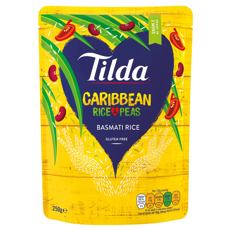 Tilda Caribbean Rice & Peas Steamed Basmati Rice 250g | Rice, Pasta ...