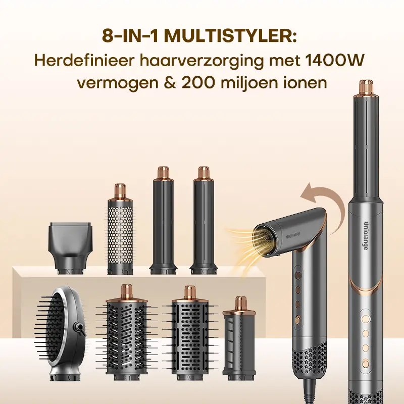Uniorange M8 8-in-1 Multi-styler Haardroger, 1400w Vermogen & 200 Mln ...