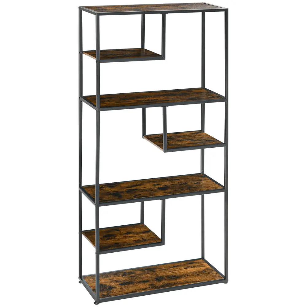 Homcom Bookcase Industrial 6 Shelves Rustic Brown/black | Bookcases ...