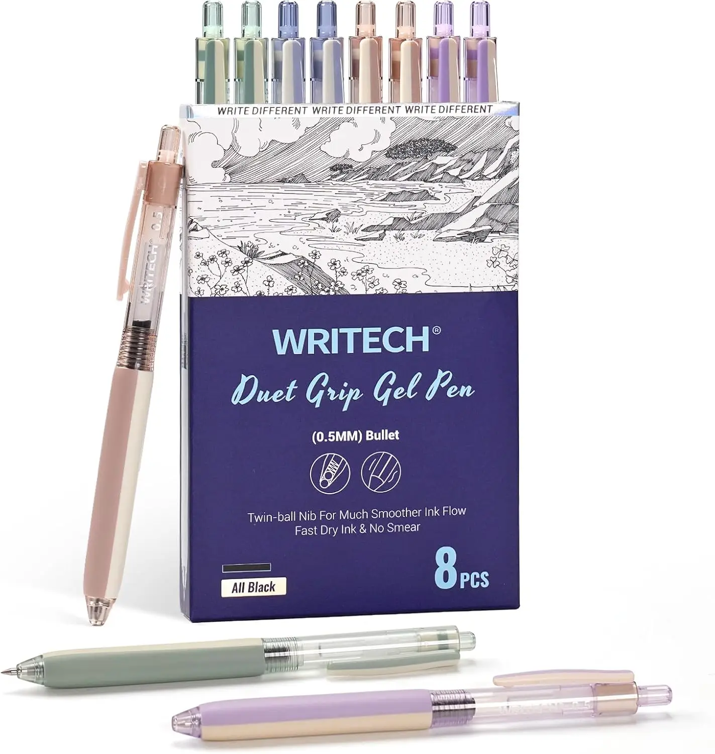 Stylos À Encre Gélatineuse Rétractables Writech : 8 Pièces, Encre Noire ...