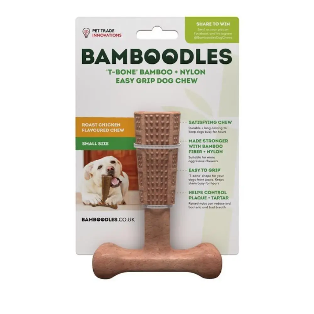 Bamboodles T Bone Chew Toy for Dogs Small 4Inch Chicken Flavour | Toys ...