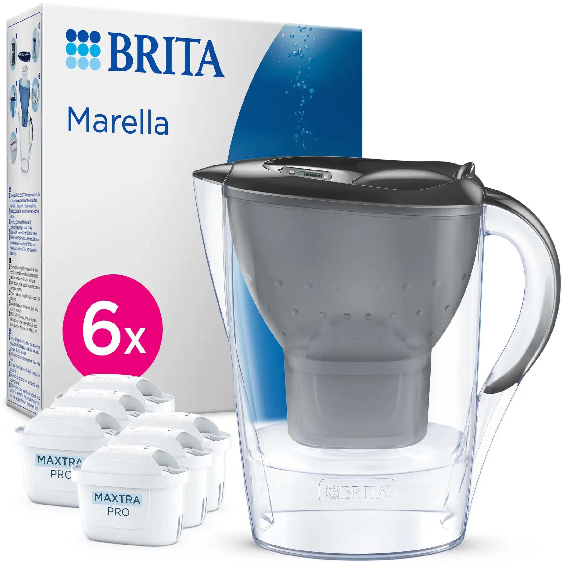 Brita Marella Water Filter Jug 2.4L Graphite & 6 x Pure Performance ...
