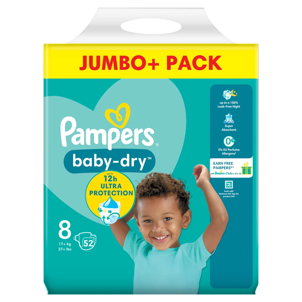 Pampers Baby-dry Nappies Size 8 17+kg 52 Pack Jumbo+ Pack | Bed Wetting ...