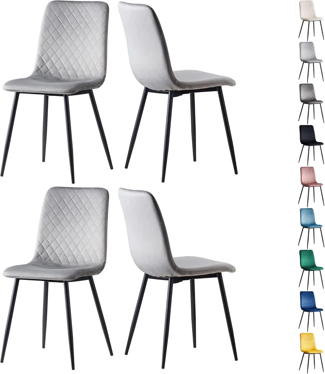 mcc direct Set of 4 Designer Velvet Fabric Dining Chairs Metal Legs ...