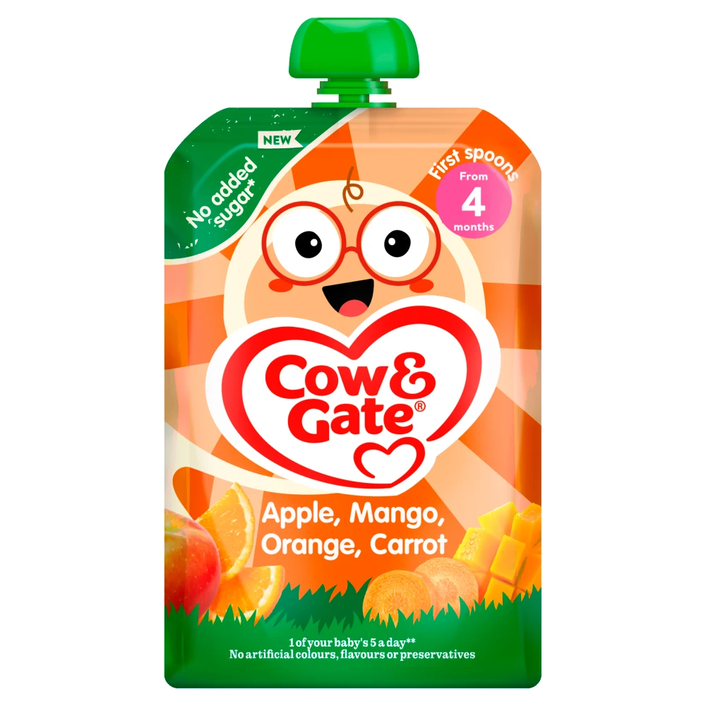 Cow & Gate Apple Mango Orange & Carrot 4+ Months 100g | Baby Prepared ...