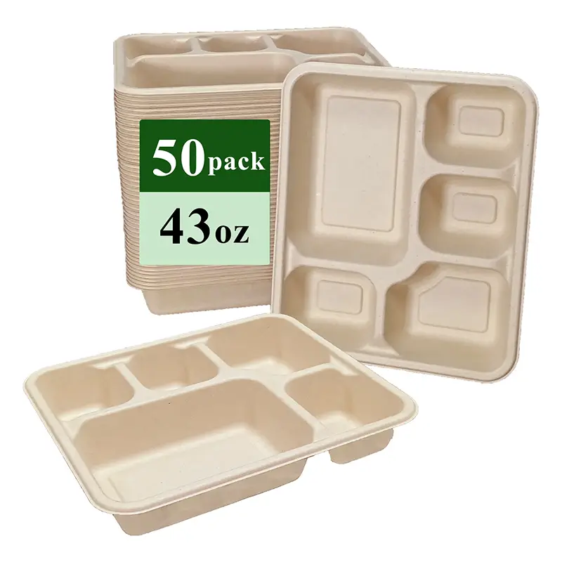 Ruibamboo Disposable Bamboo Fiber Tray 43oz 5-comp 50pack | Dinnerware ...