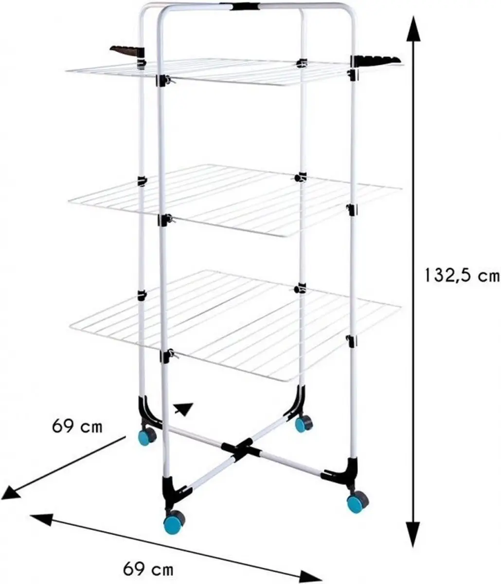 Bathroom Solution Metalen opvouwbare rollende droogrek - 3L, wit, 30m ...