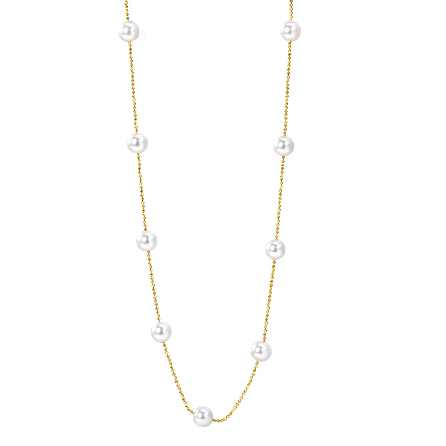 7 White Pearls Ball Chain 18k Gold Plated 42cm Necklace | Necklaces | Joybuy