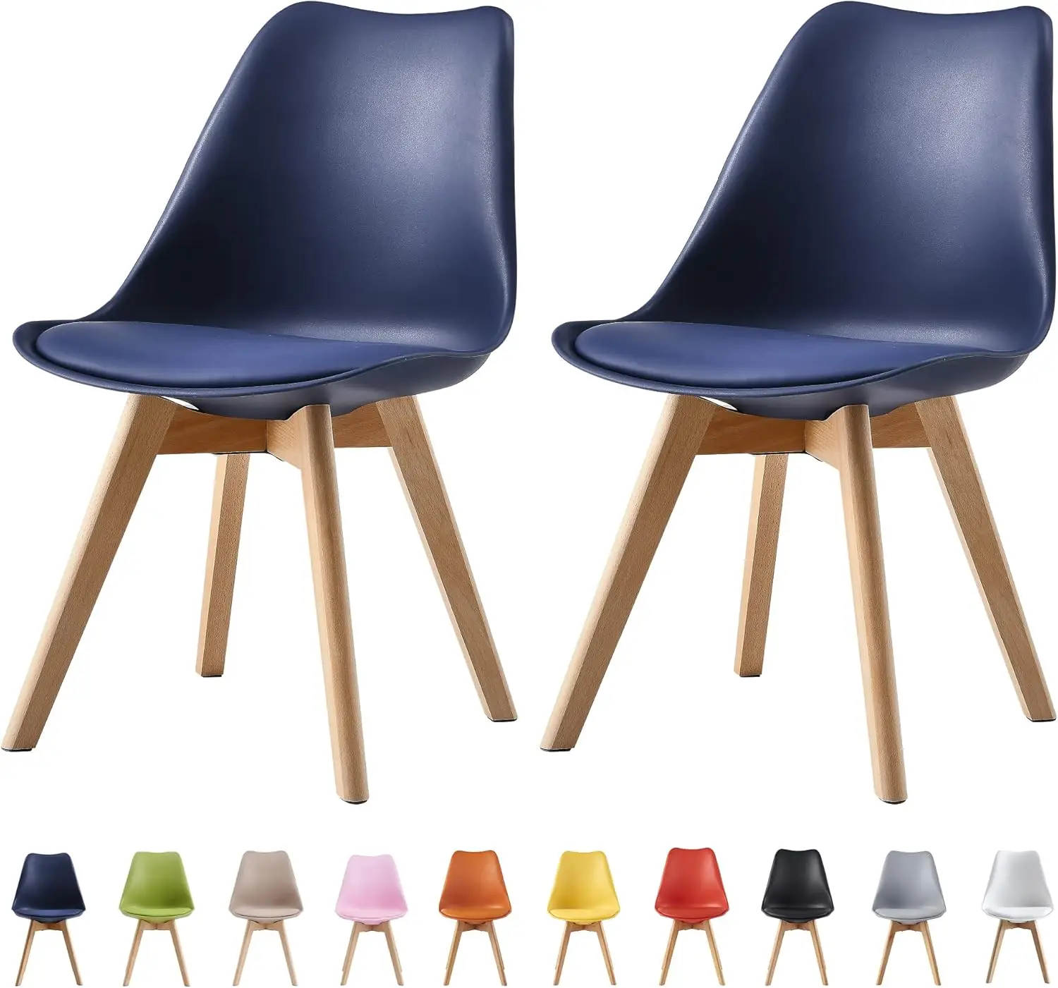 mcc Direct Set of 2 Dining Chairs Wooden Legs Soft Cushion Pad Stylish ...