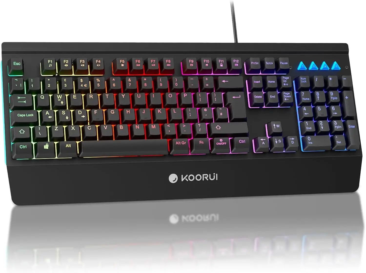 Koorui Gaming Keyboard, 104 Keys Wired Led Backlit, Mechanical Feel ...