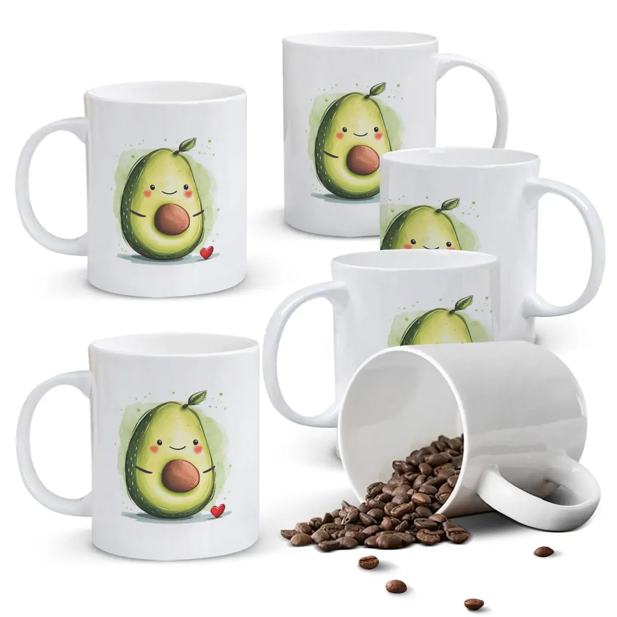 Alphynix 1pc Cute Avocado Mug, 11oz White Ceramic Cup With Smiling Face ...