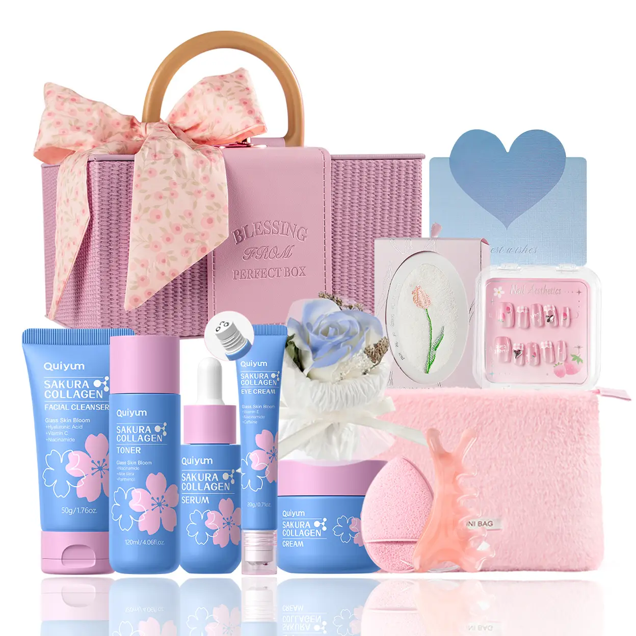 Quiyum Sakura Collagen Skincare Set (12pcs): Includes Cleanser 50g ...