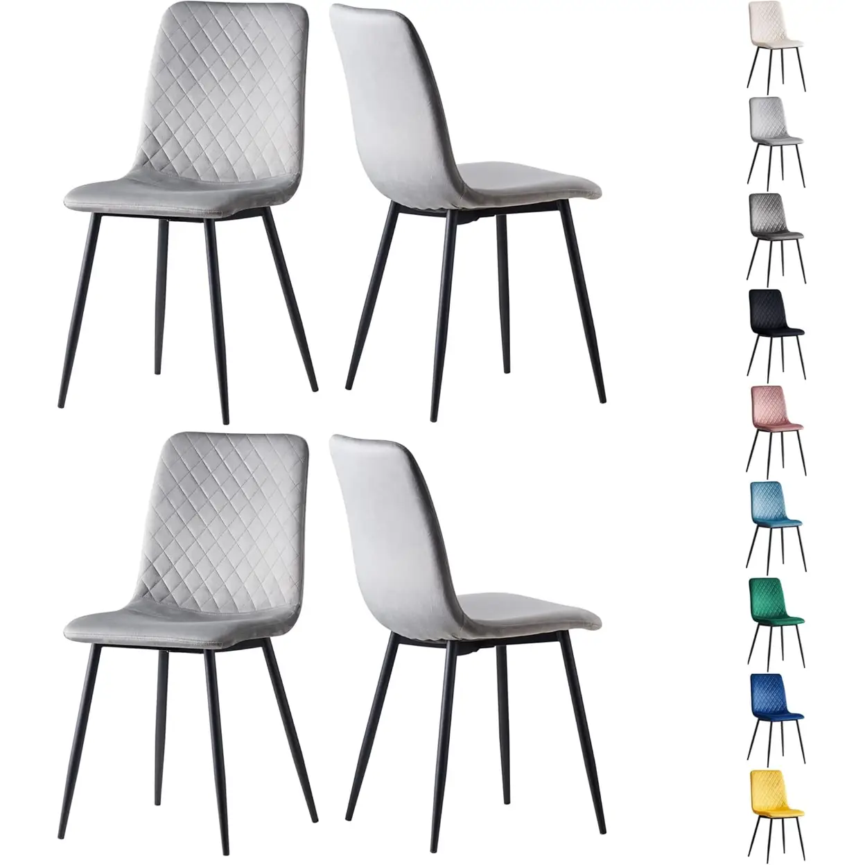 mcc direct Set of 4 Designer Velvet Fabric Dining Chairs Metal Legs ...