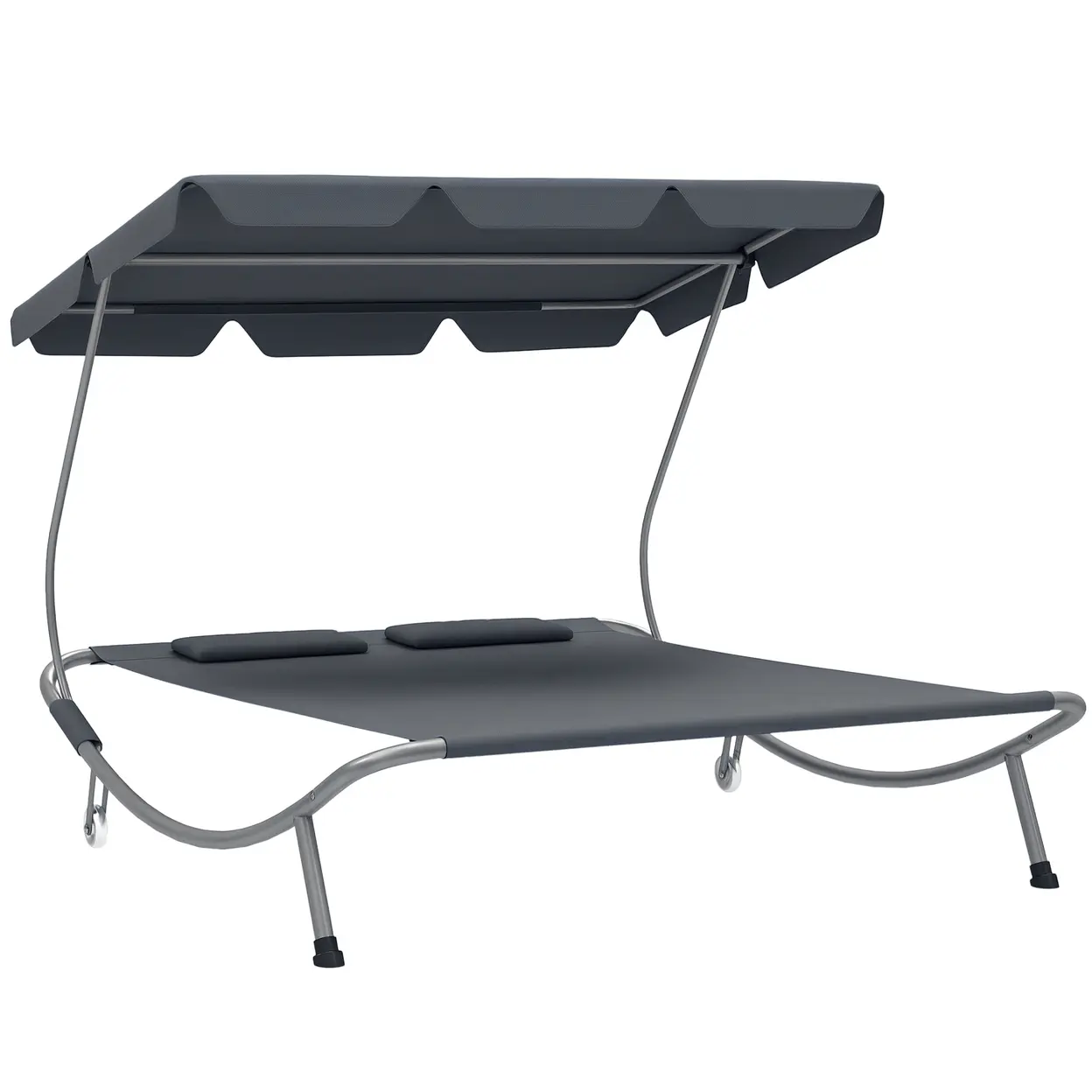 Outsunny Double Sun Lounger with Adjustable Detachable Canopy, Portable ...